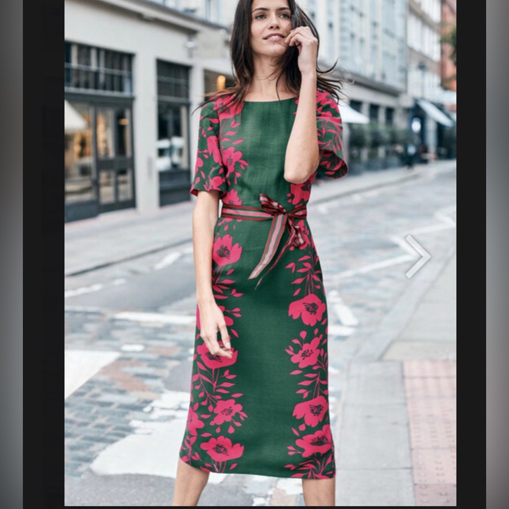 Boden Elspeth Dress Hunter Green Poppy Size 4r - Gem